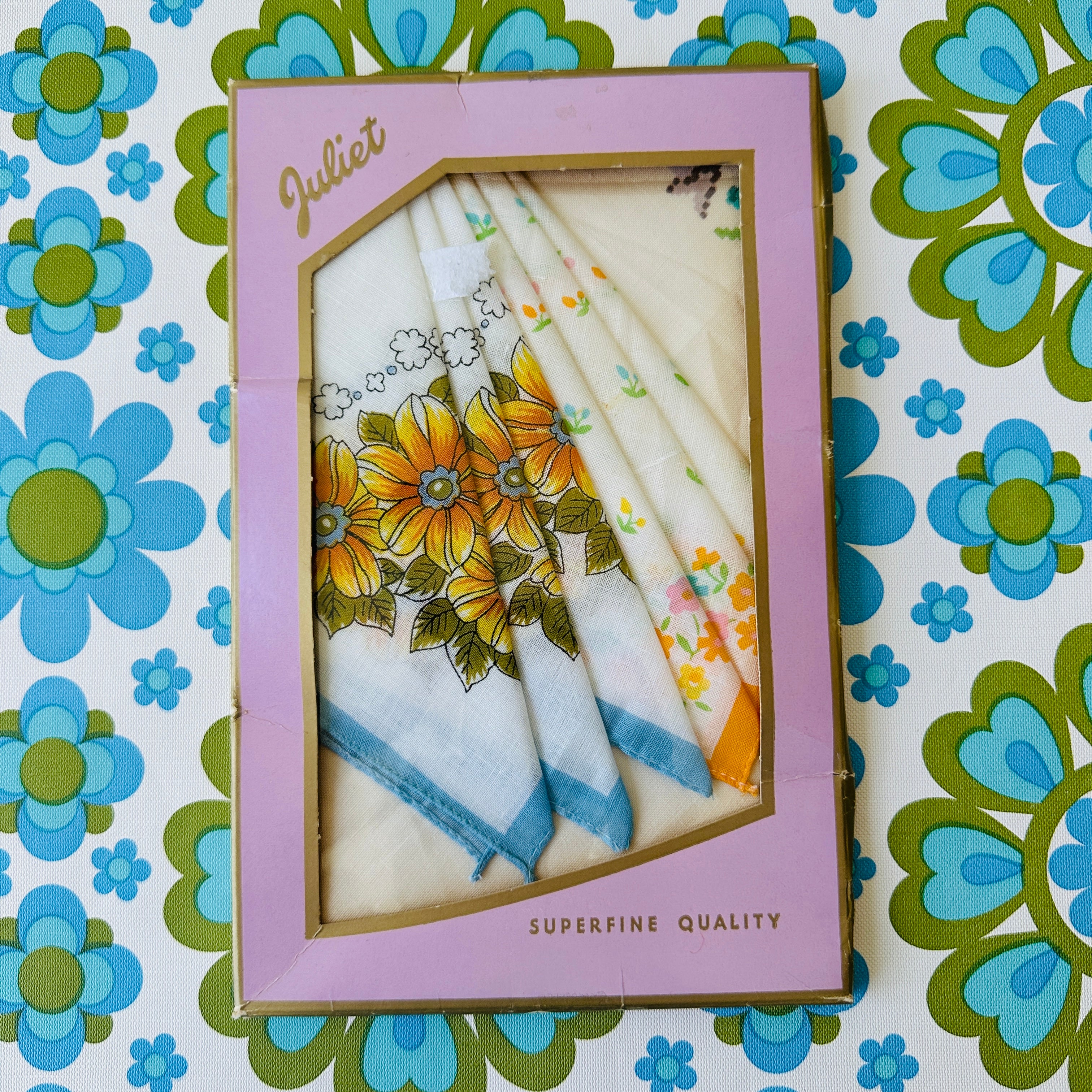 Juliet Vintage Boxed Hankies FLORAL – Pink Peacock
