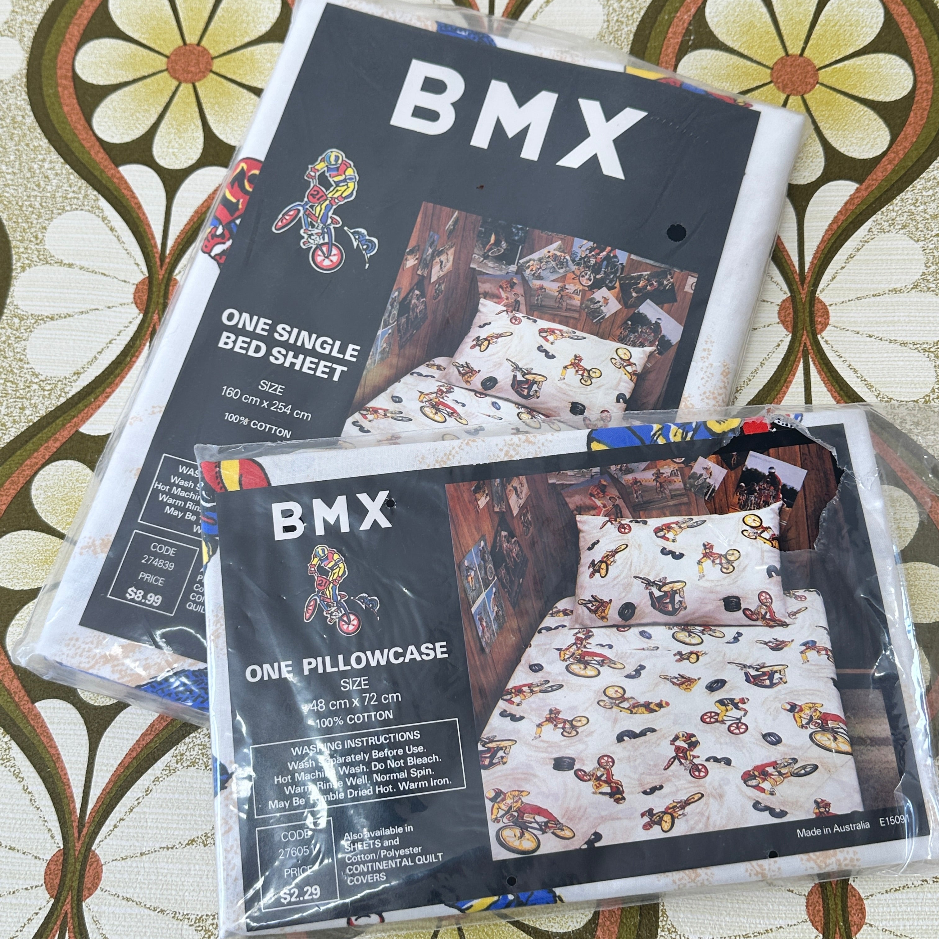 Vintage UNUSED BMX Sheet Set COTTON – Pink Peacock