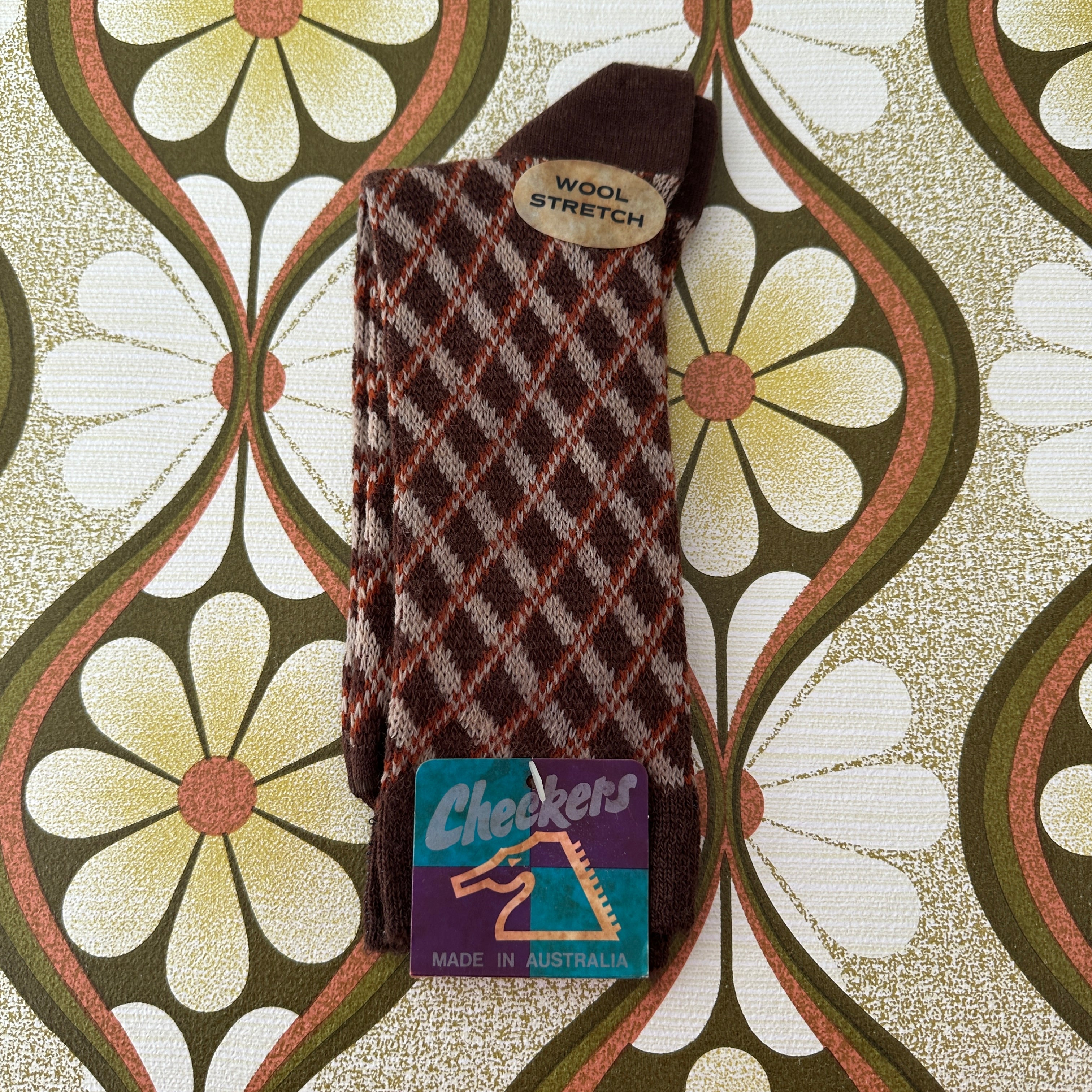 Mens Vintage CHECKERS Socks Made in Australia WOOL – Pink Peacock