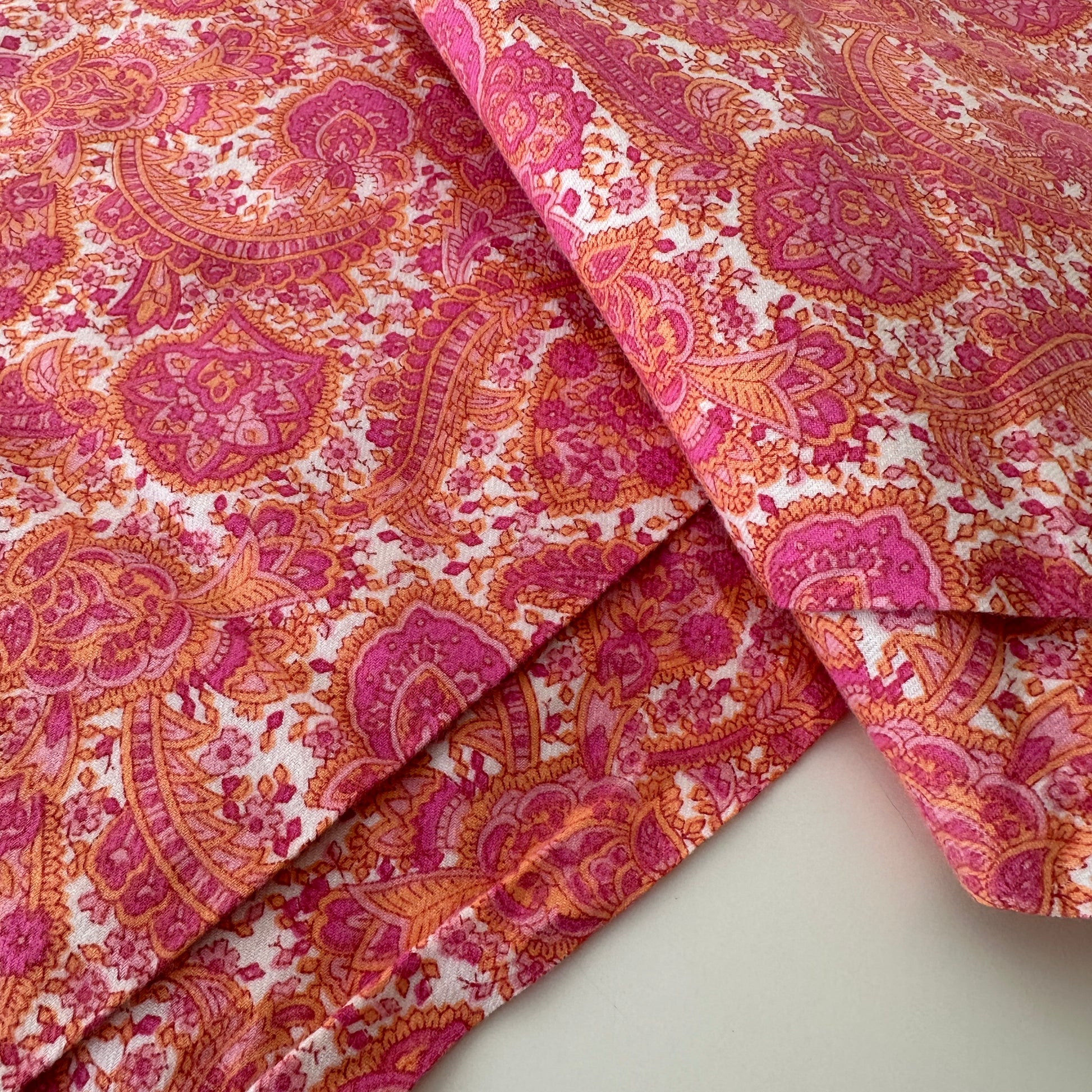 120cms Pink Paisley Floral Fabric – Pink Peacock