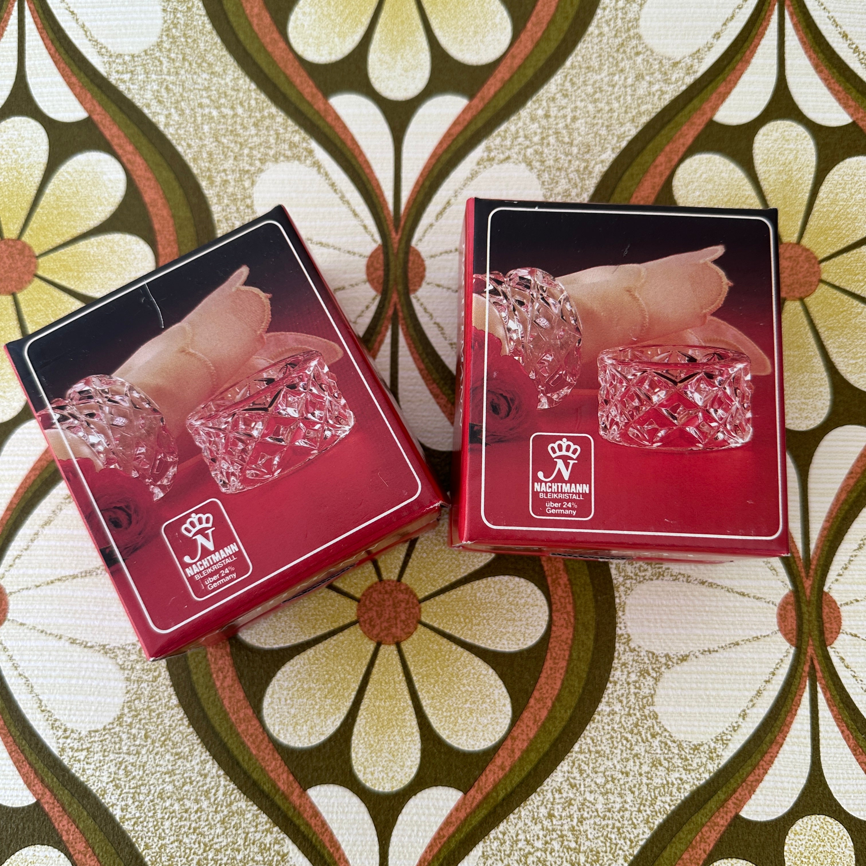 Set of Four Crystal Napkin Rings VINTAGE – Pink Peacock