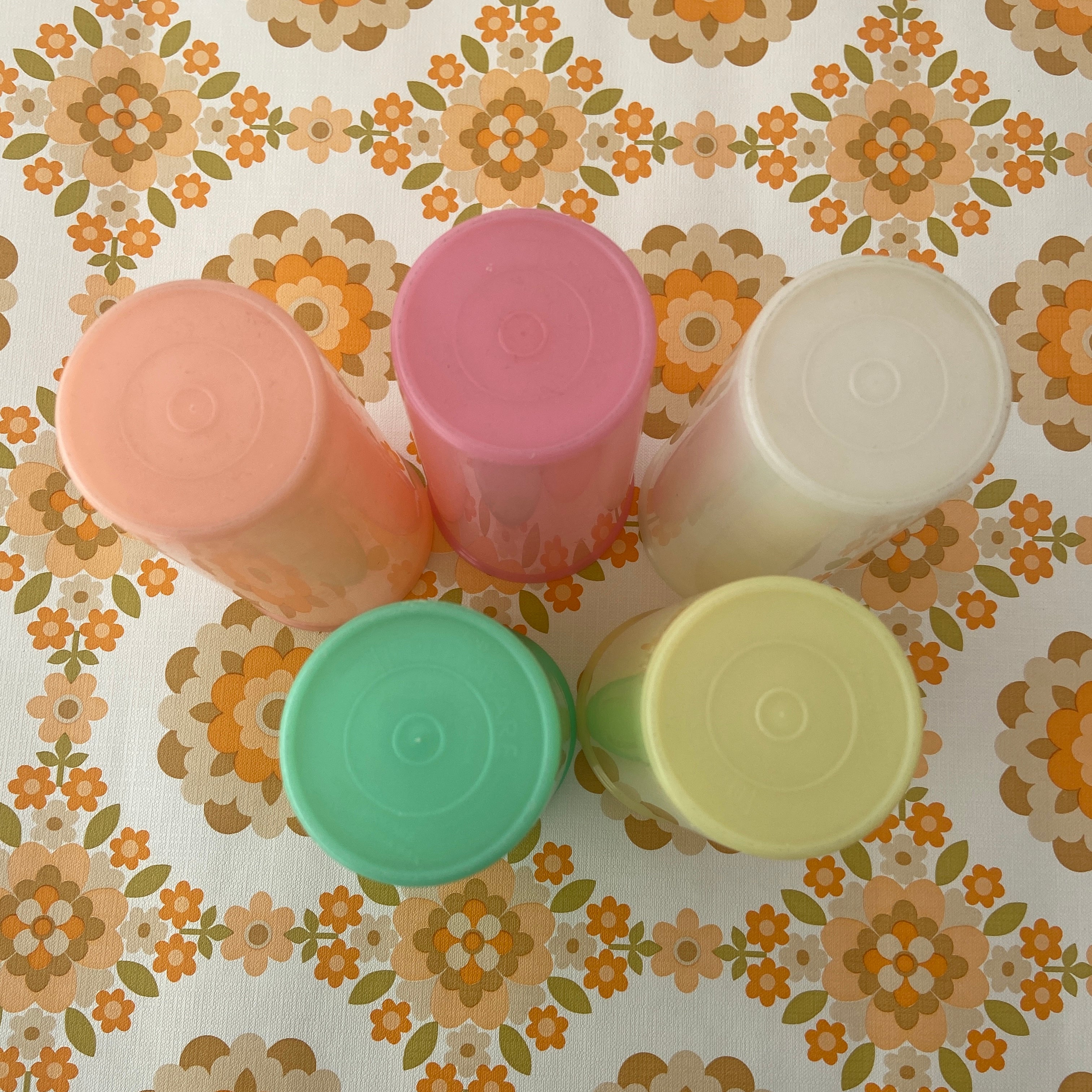 RETRO Pastel Tupperware Cups – Pink Peacock