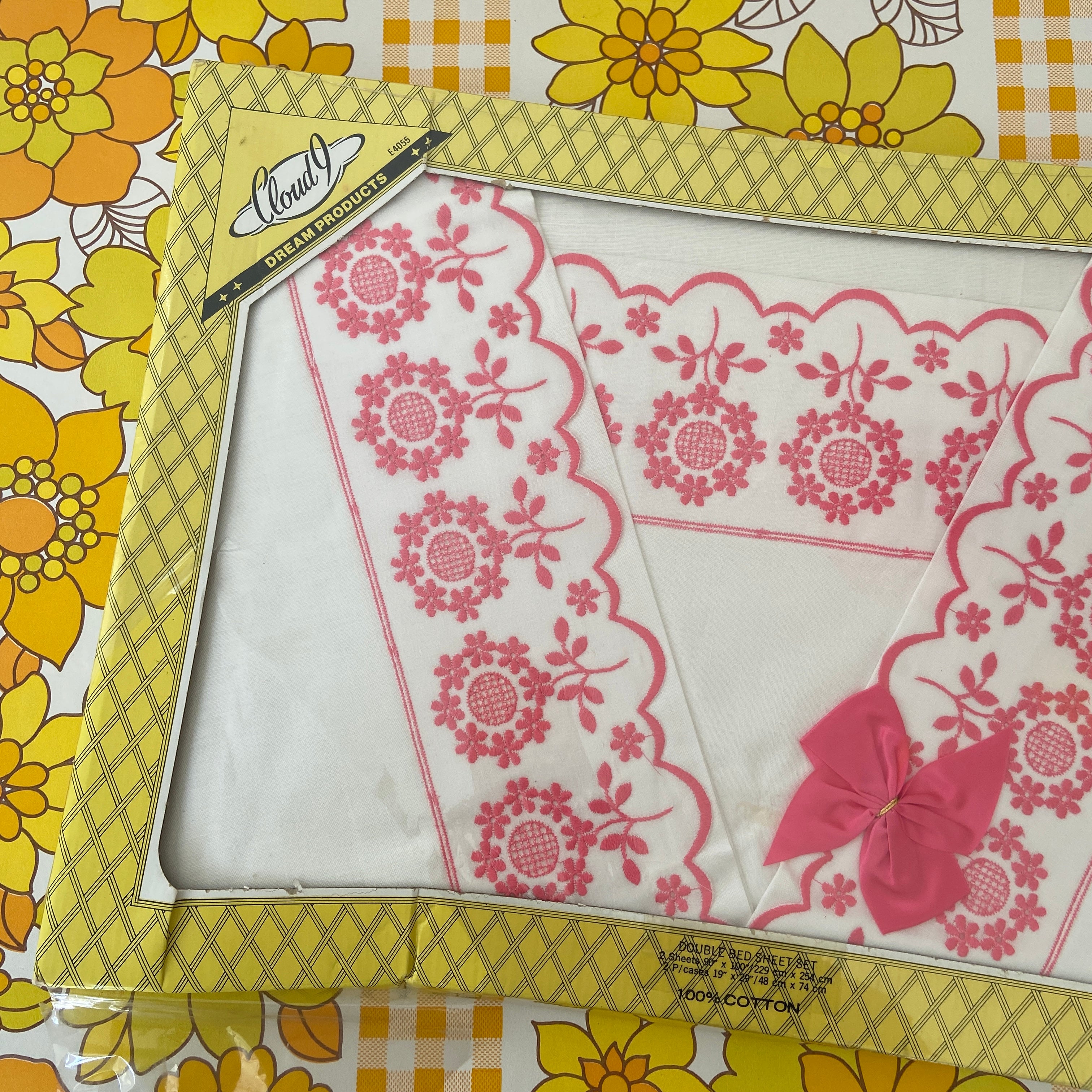 Embroidered Boxed SHEET SET 100% Cotton – Pink Peacock