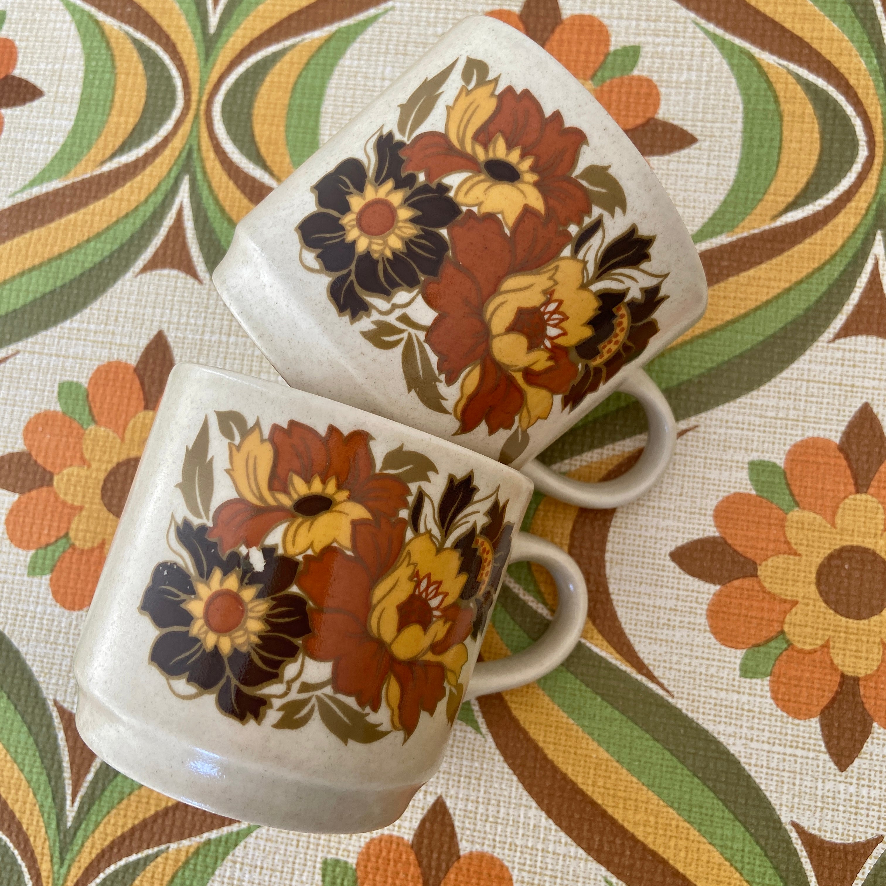 COOL Vintage Johnson of Australia CUPS PAIR – Pink Peacock